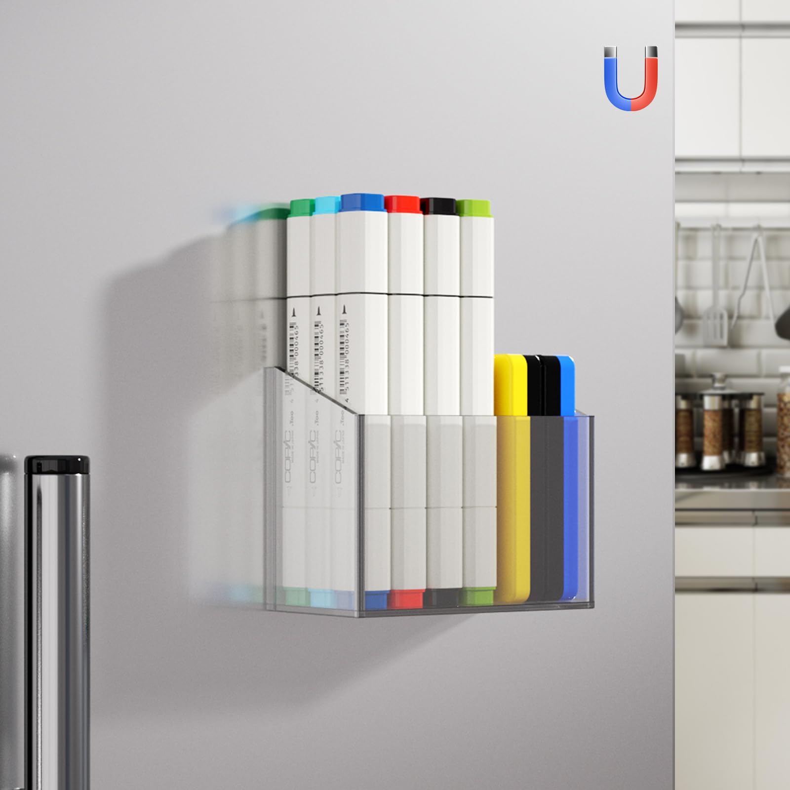 Cociat Magnetic Marker Holder for Refrigerator 4.7x2.6 Inch Acrylic Pen ...