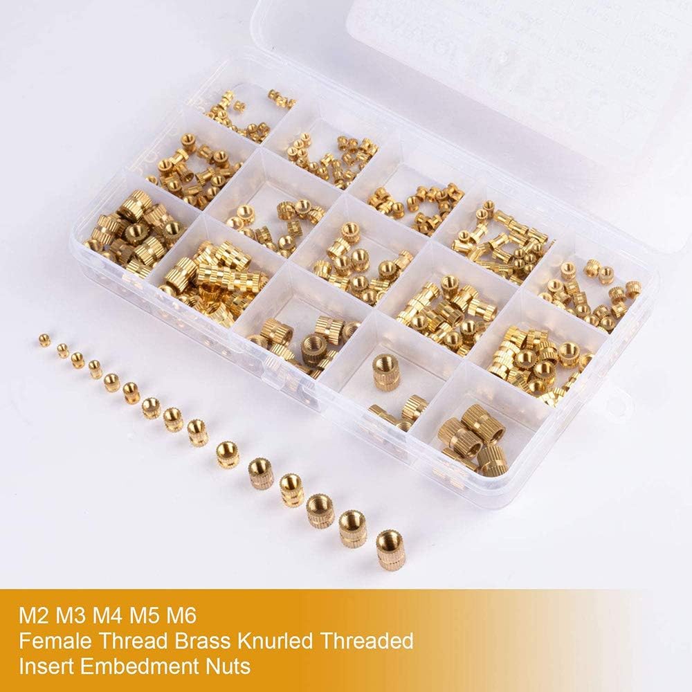 Thread Insert,330 Pcs Brass Cylinder Knurled Threaded Round Insert ...