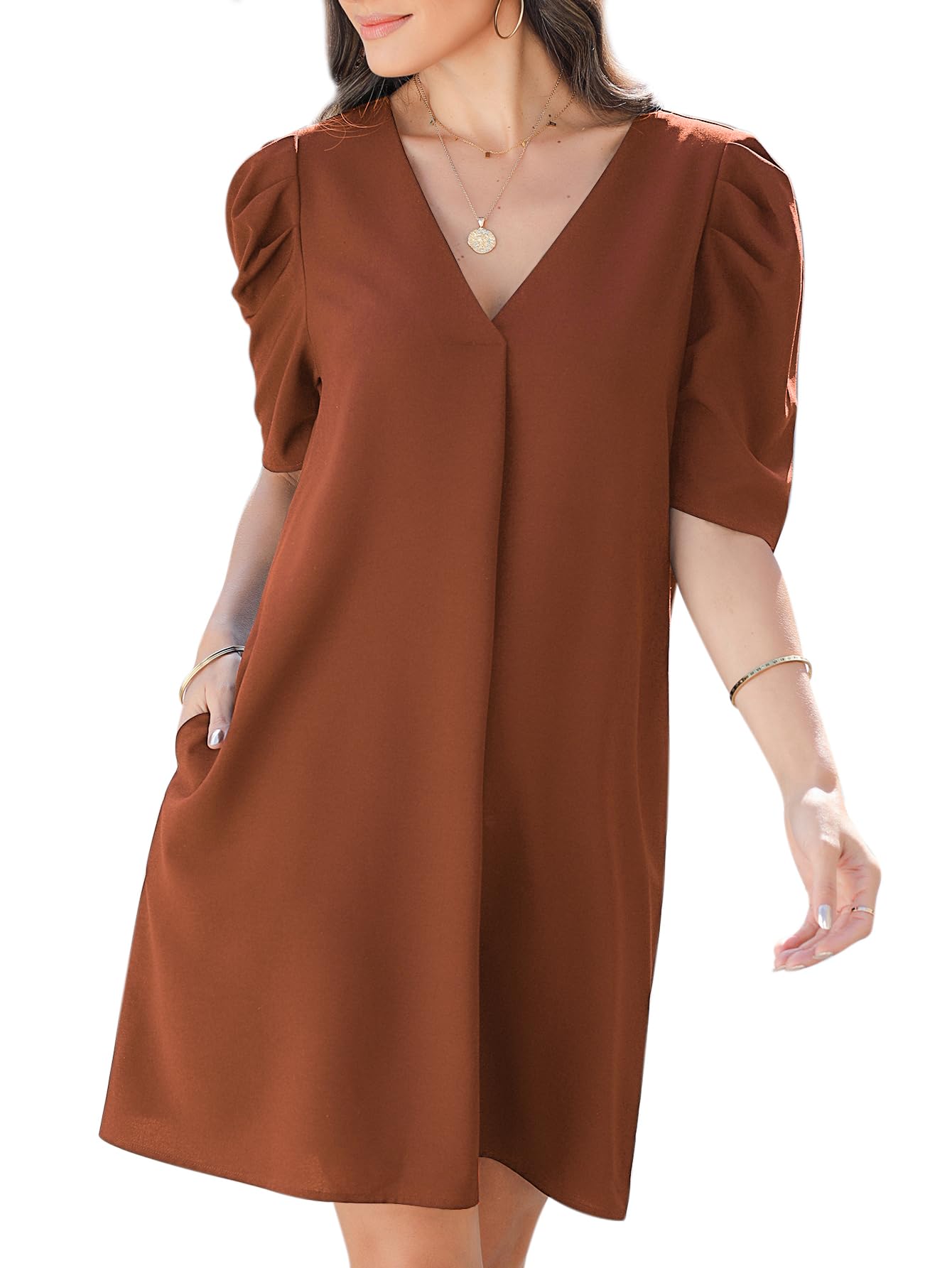 YIJIU Women's Shirt Dress Short Sleeve Loose Casual Summer Sexy V-Neck ...