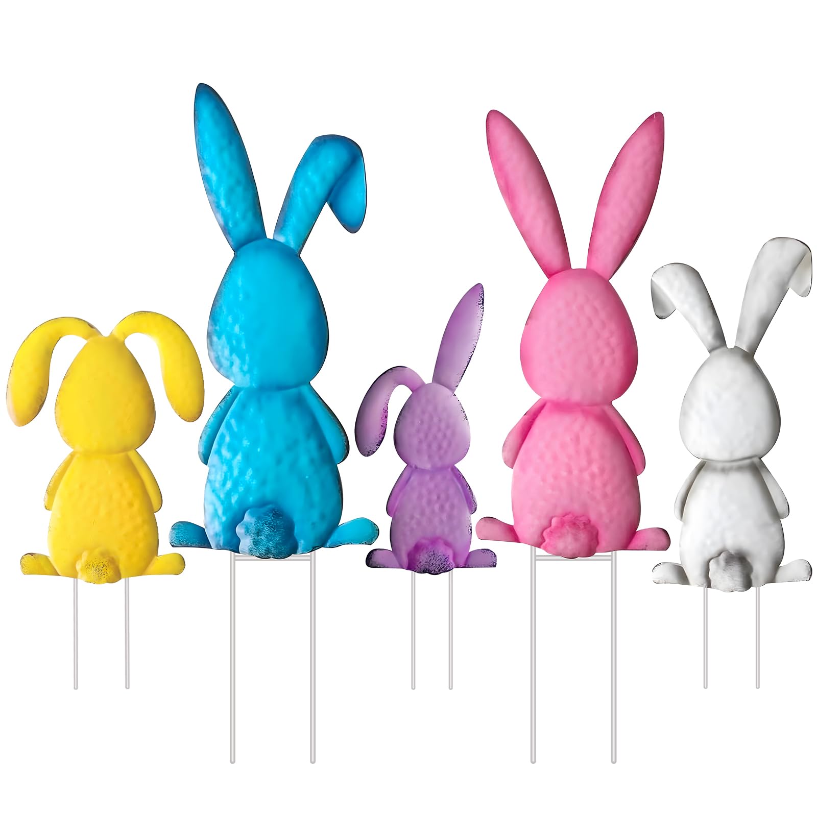 Easter Decorations Outdoor Yards Signs, 5 Pack Metal Bunny Signs with ...