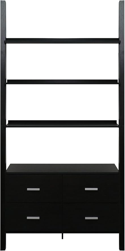 Black Ladder Shelf With Drawers - Black wide leaning ladder bookcase ...