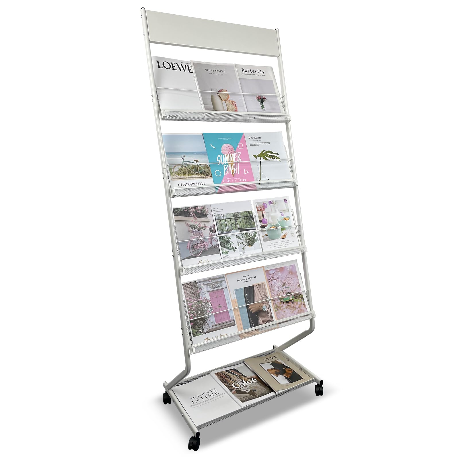 tongmo Floor-Standing Magazine Rack 4-Layer with Wheels, Brochure ...