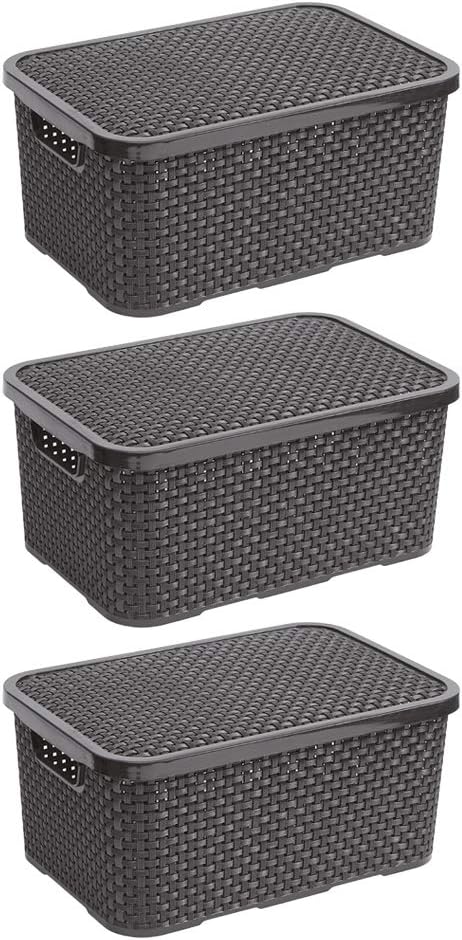 BranQ - Home essential Deckel Korb in Rattan Design 3er Set Grösse M ...