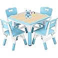 Amazon.com: FUNLIO Kids Table and 4 Chairs Set, Height Adjustable Toddler Table and Chair Set ...