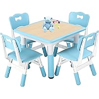 Amazon.com: FUNLIO Kids Table and 4 Chairs Set, Height Adjustable Toddler Table and Chair Set ...