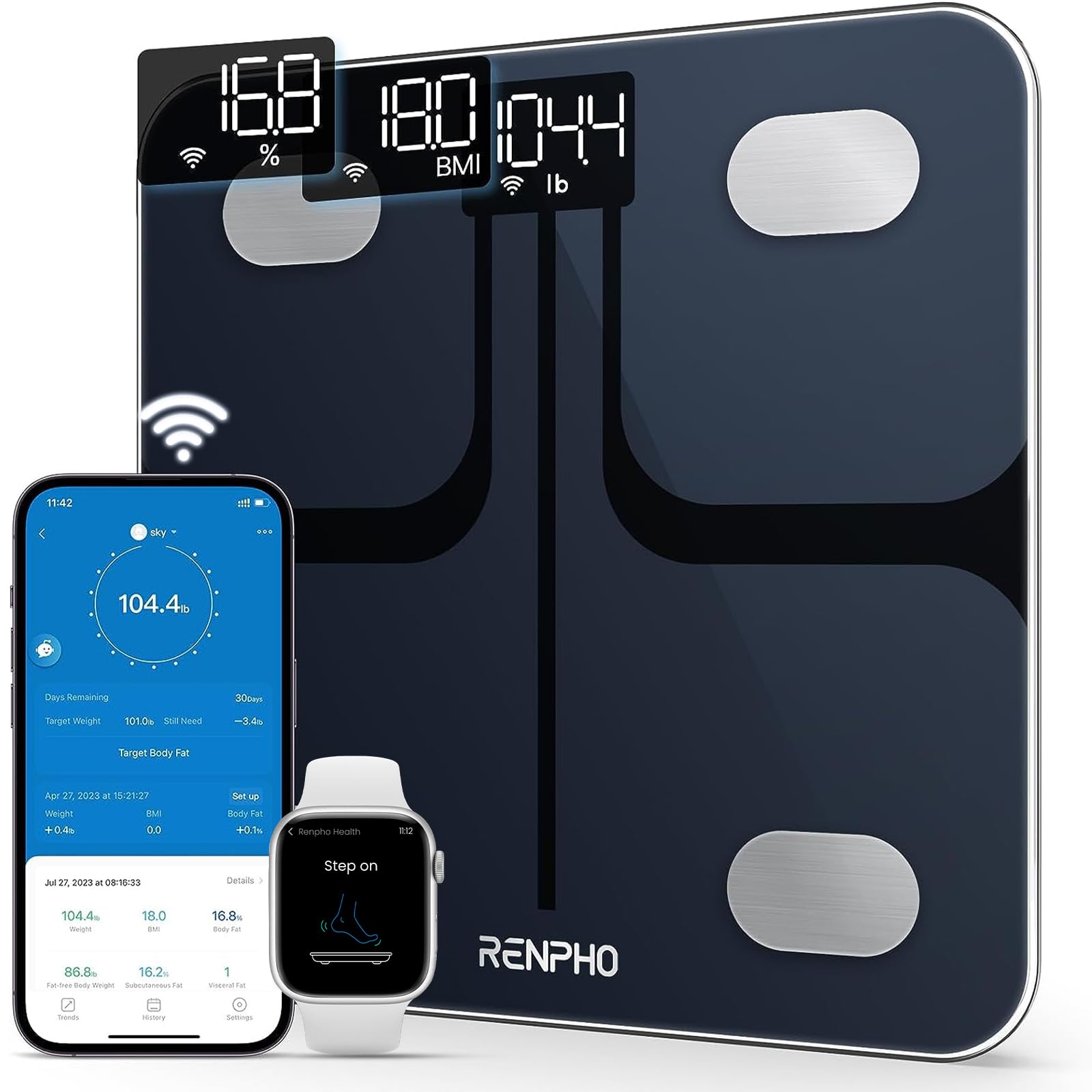 RENPHO Wi-Fi Bluetooth Scale Smart Digital Bathroom Weight BMI Body Fat ...