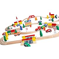 100-Piece Orbrium Toys Triple-Loop Wooden Train Set Fits Thomas Brio ...