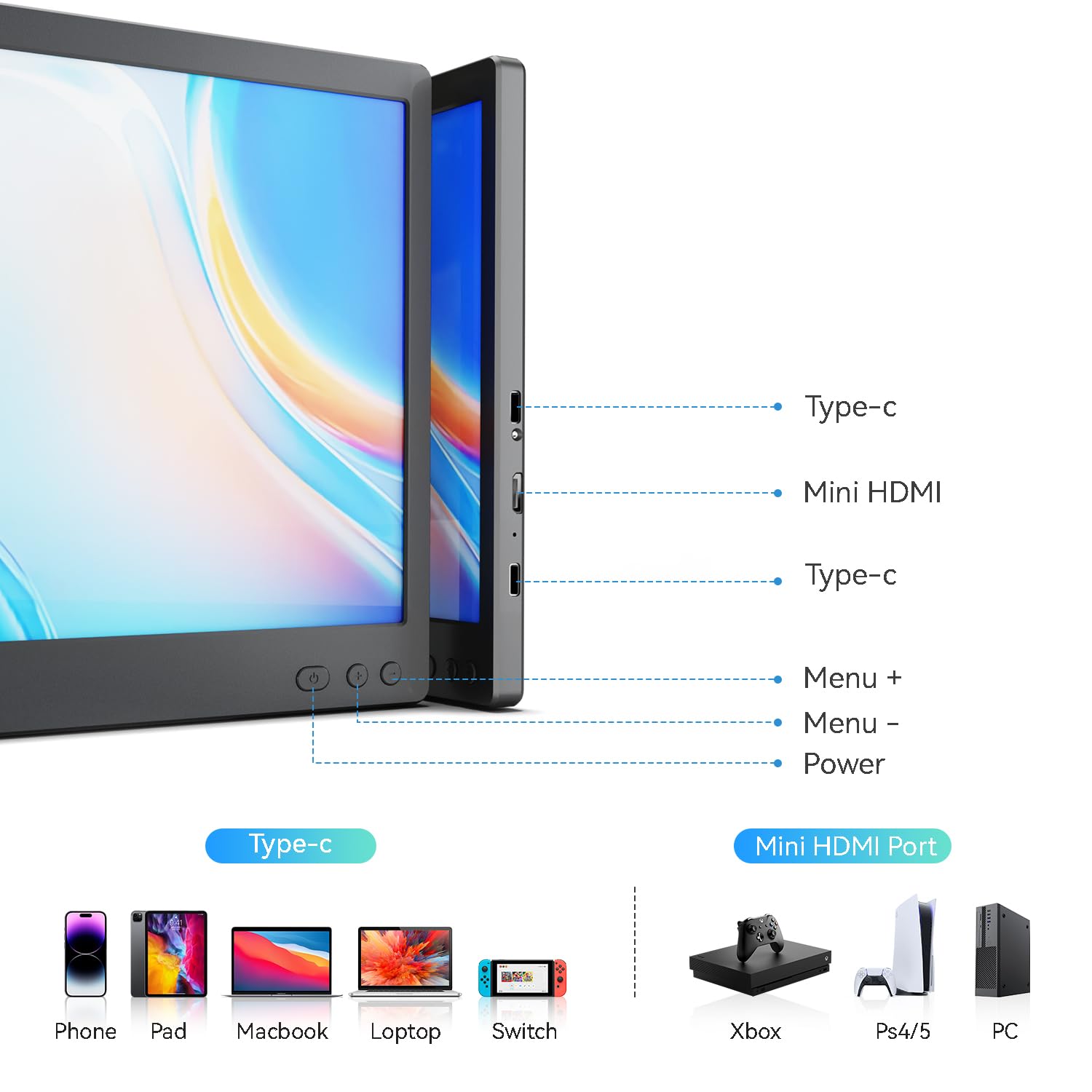 Mua APILDELLA Portable Monitor 12’’ Laptop Monitor Extender USB C HDMI ...