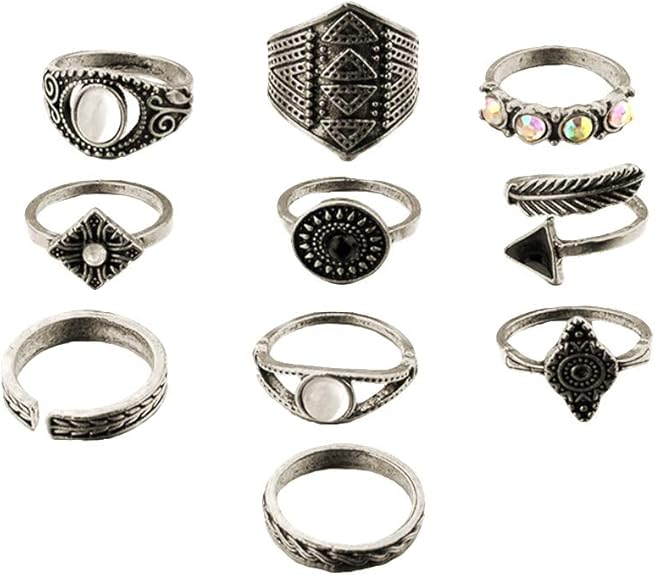 junshi11 10Pcs/Set Rings for Teen Girls,Stackable Rings Set,Boho Retro ...