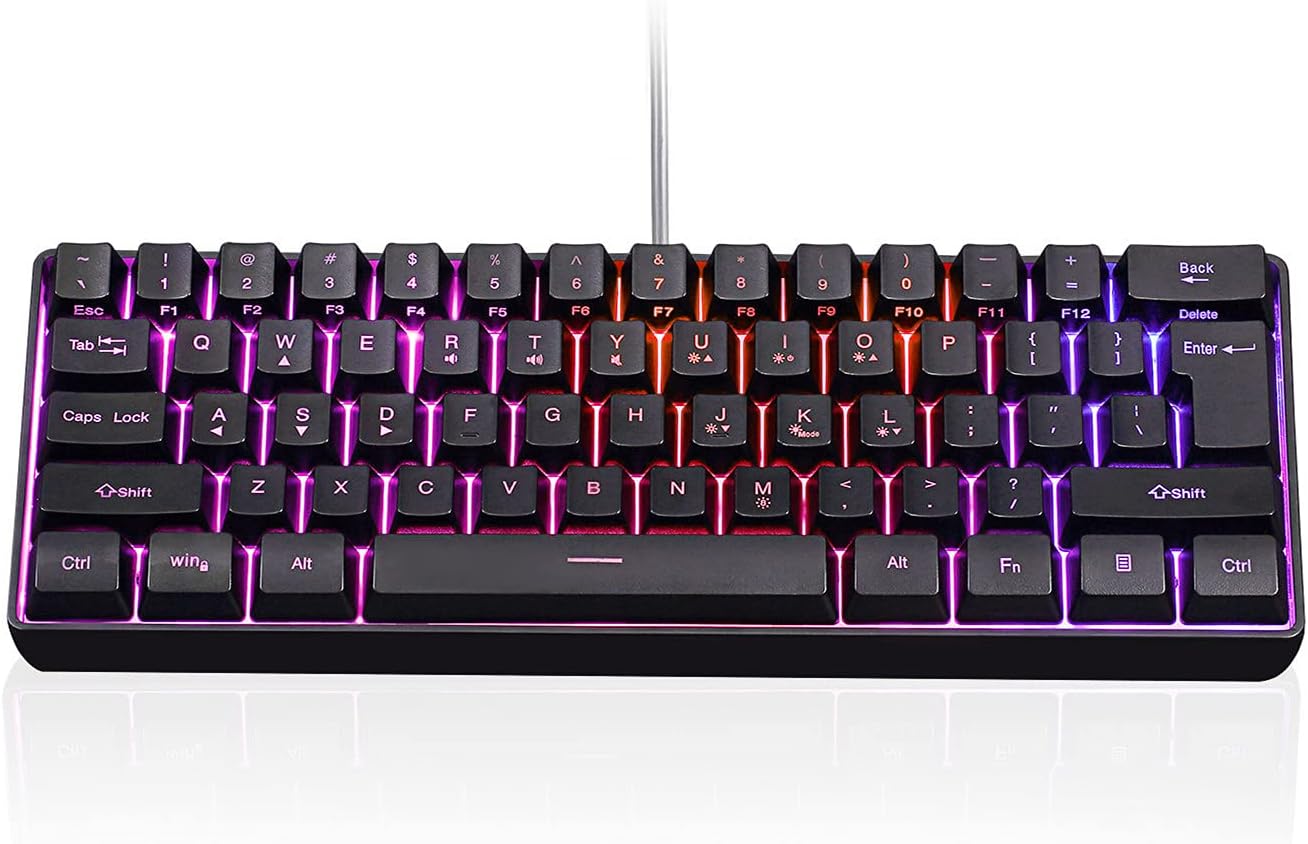 60% RGB Gaming Keyboard, Portable 61 Keys Wired Mini Keyboard Multi ...