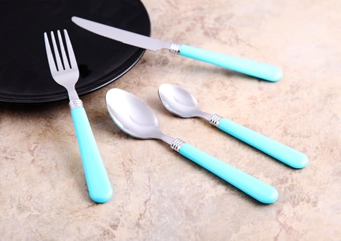 Amazon.com | Unica Flatware Collection"Lillian" 36-Piece Aqua-Blue ...