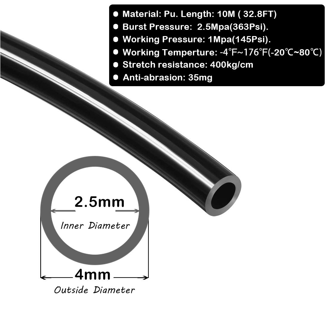 Mua Beduan 4mm x 2.5mm Black Pneumatic Tubing Pipe PU Polyurethane Air ...
