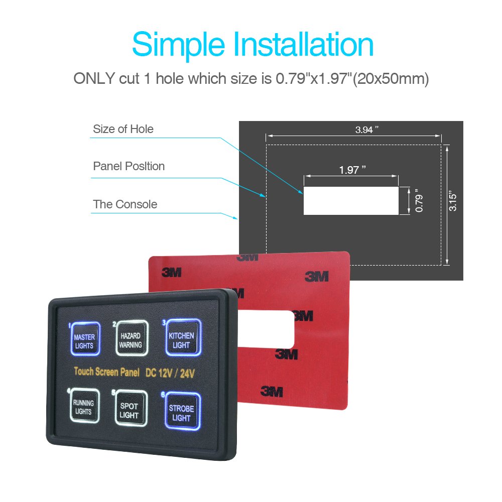 Mictuning 12V 24V 6 Gang LED Switch Panel Slim Touch Control Panel Box ...