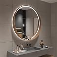 Amazon.com: Wood Frame Lighted Mirror, Round LED Bathroom Mirror ...