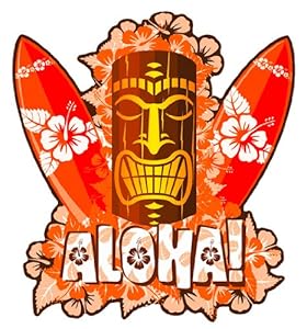 Amazon.com: Aloha Tiki Mask with Surfboards - Hawaiian Art Decal - Car ...