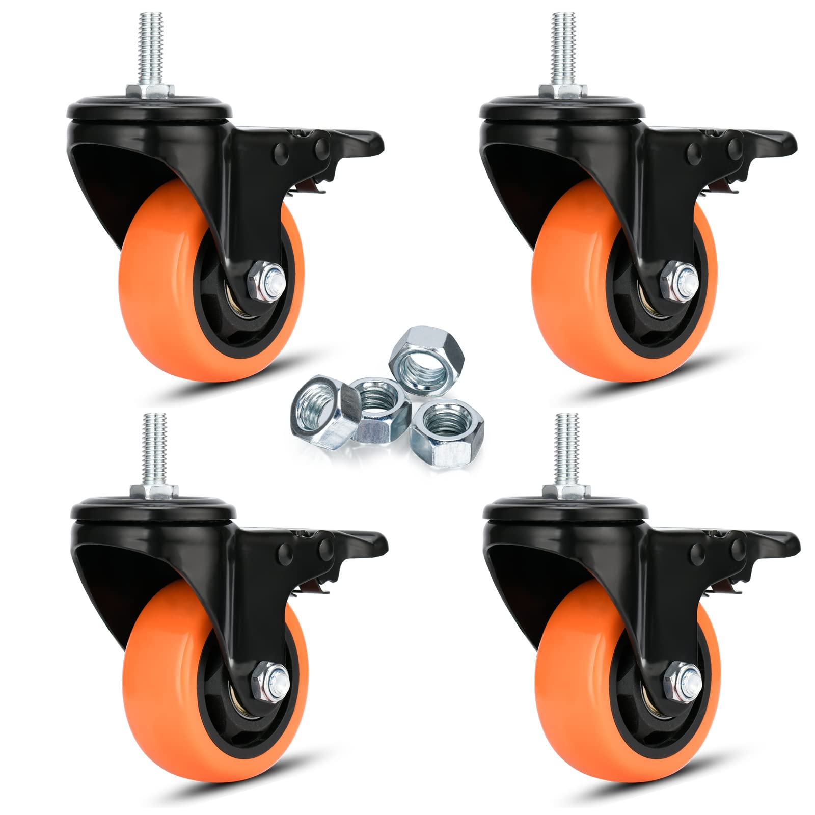 Moogiitools Stem Caster Wheels 3 Inch Heavy Duty Threaded Stem Casters ...