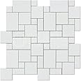 Thassos White Greek Marble Mini-Versailles Pattern Mosaic Tile, Honed ...
