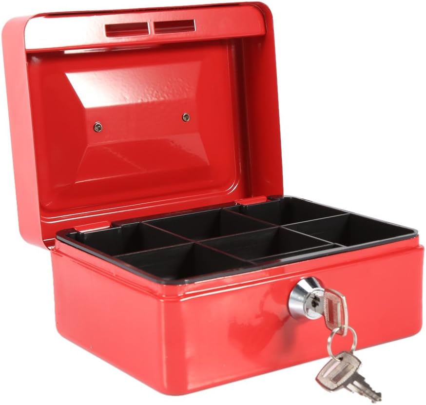 Zerodis Small Cash Box with Key Lock, Portable Double Layer Metal Coin ...