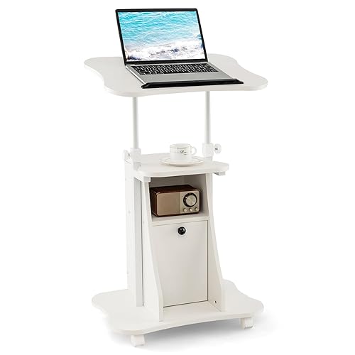 Tangkula Mobile Laptop Podium, Height Adjustable Sit to Stand Desk with ...
