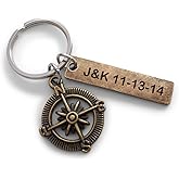 Amazon.com: Custom Bronze Compass Keychain with Engraved Coordinates ...