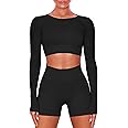 Amazon.com: Buttergene Women Workout Sets 2 Pieces Long Sleeve Yoga Outfits Gym Clothes Seamless ...