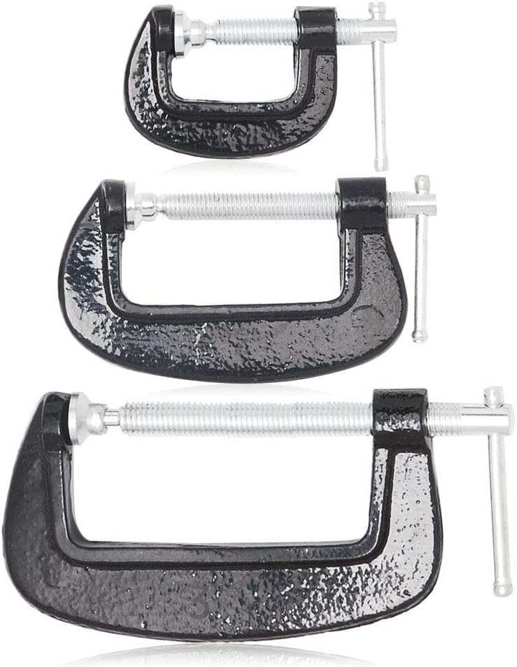 Hi-Spec 3 Piece Mini C-Clamp Set. 25, 50 & 75mm (1,2 & 3”) Wide Jaw ...