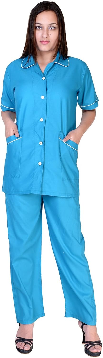 Buy Unisex Nurse Dress/Uniform | Beige/Blue Color Cotton | Available in ...
