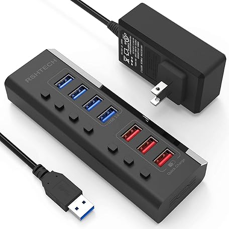 Mua Powered USB Hub RSHTECH 7 Ports USB 3.0 Hub with 4 High Speed Data ...