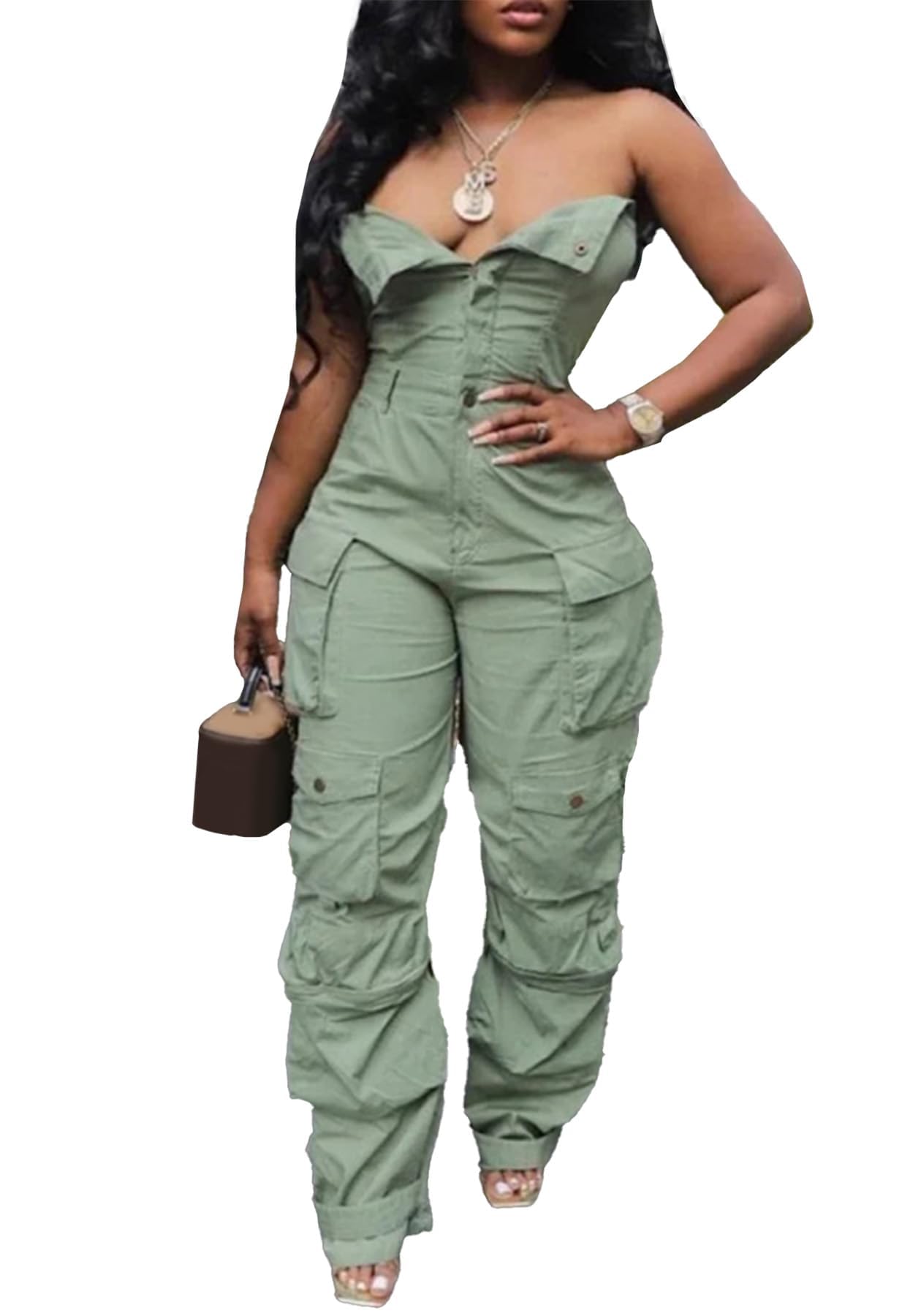 Voghtic Womens Sexy Off Shoulder Cargo Denim Jumpsuit Loose Baggy Wide ...