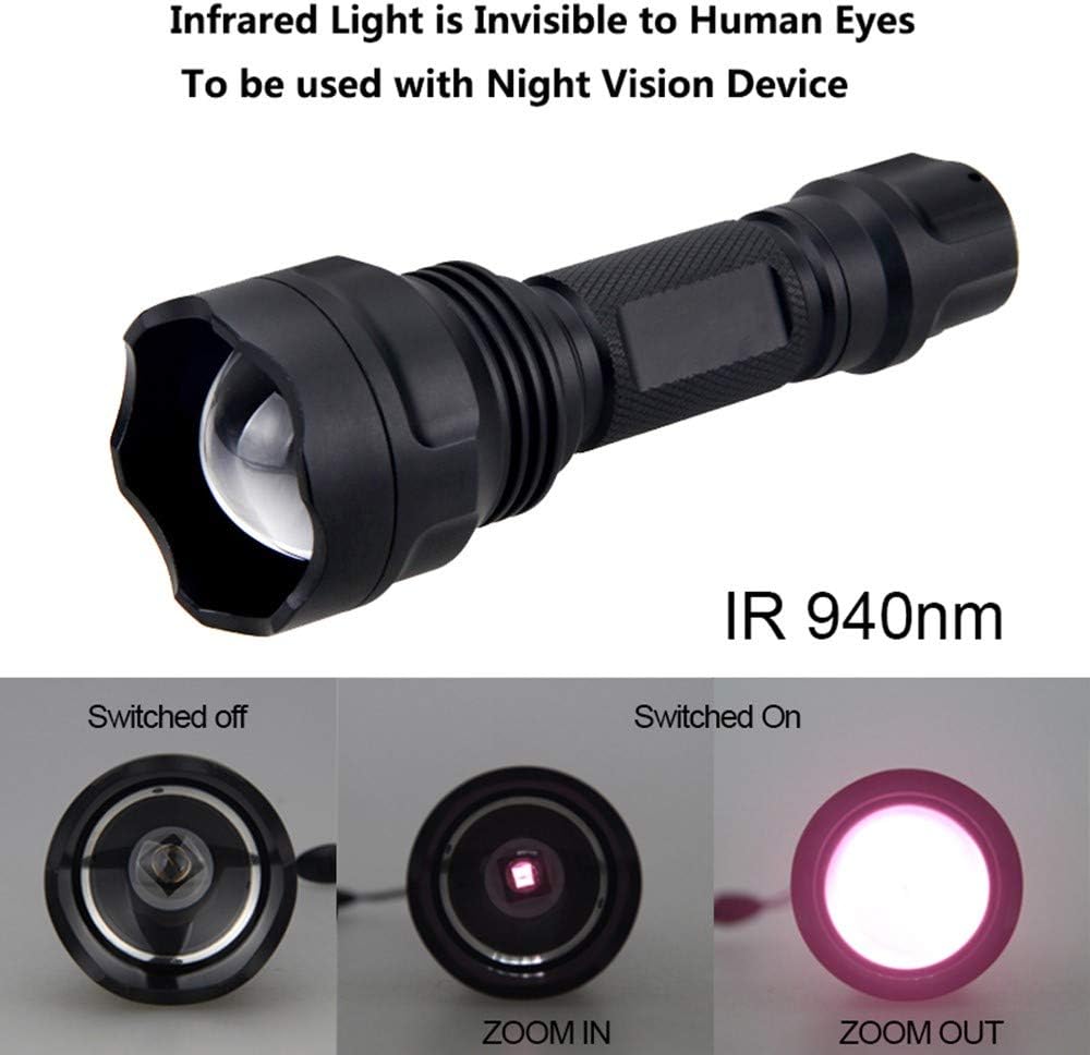 LUXJUMPER 940nm IR Illuminator Torch, Zoomable Infrared Light Night Vision Torch Tactical ...