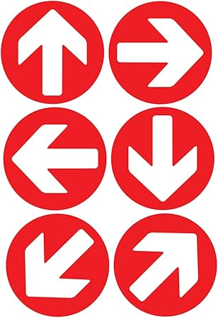 6 x DIRECTION ARROWS (RED) SELF ADHESIVE VINYL STICKERS SAFETY: Amazon ...