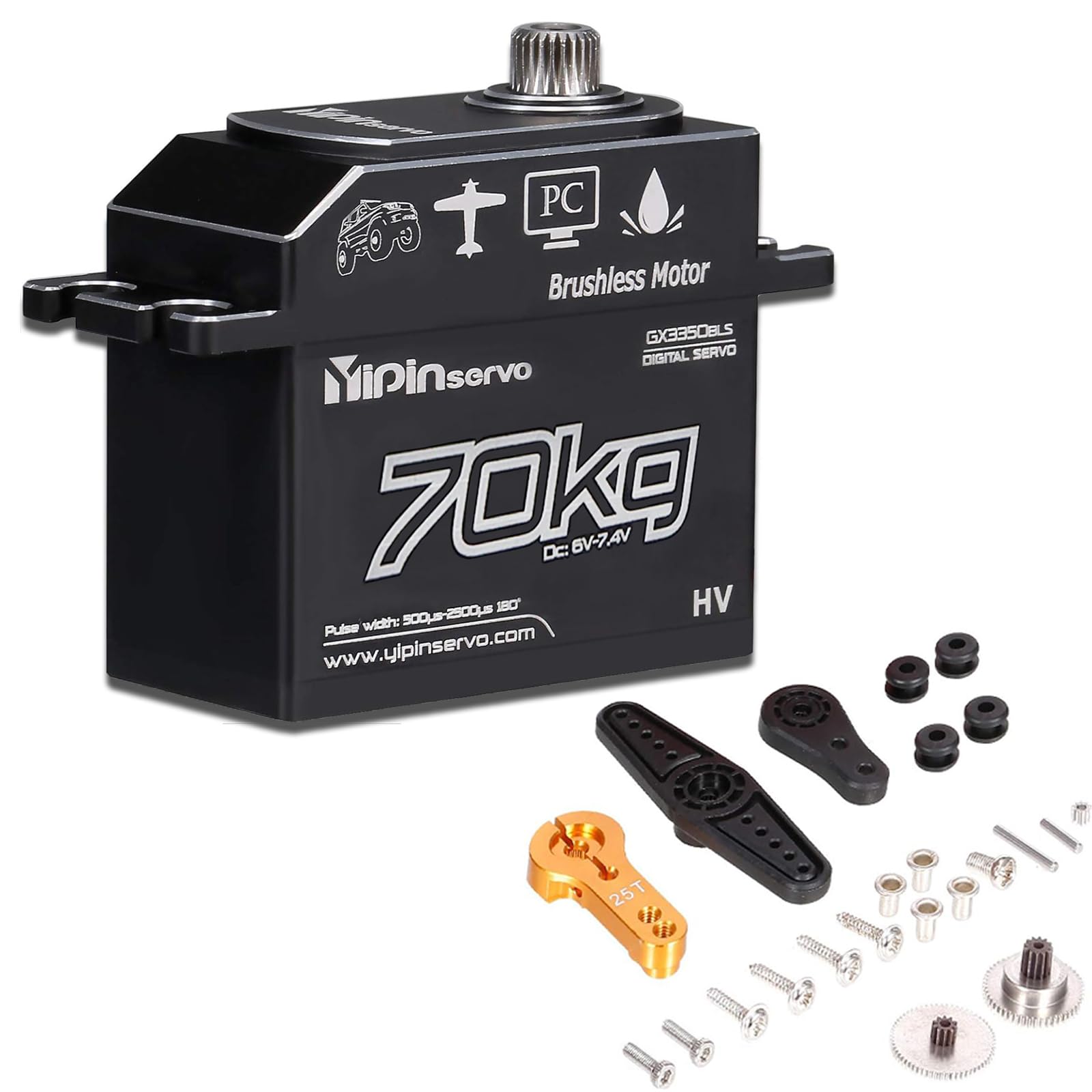GoolRC 70kg Brushless Servo, IP67 Waterproof High Torque Servo with 25T ...