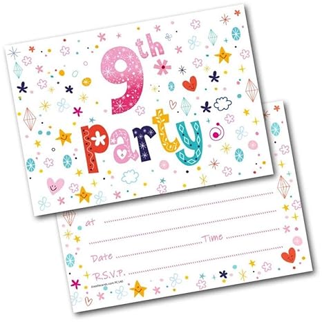 9th Birthday Party Invitations Age 9 Female Girls Childrens Pack of 20 ...