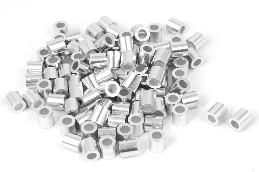 1mm Steel Wire Rope Aluminum Ferrules Sleeves Silver Tone 100 Pcs ...