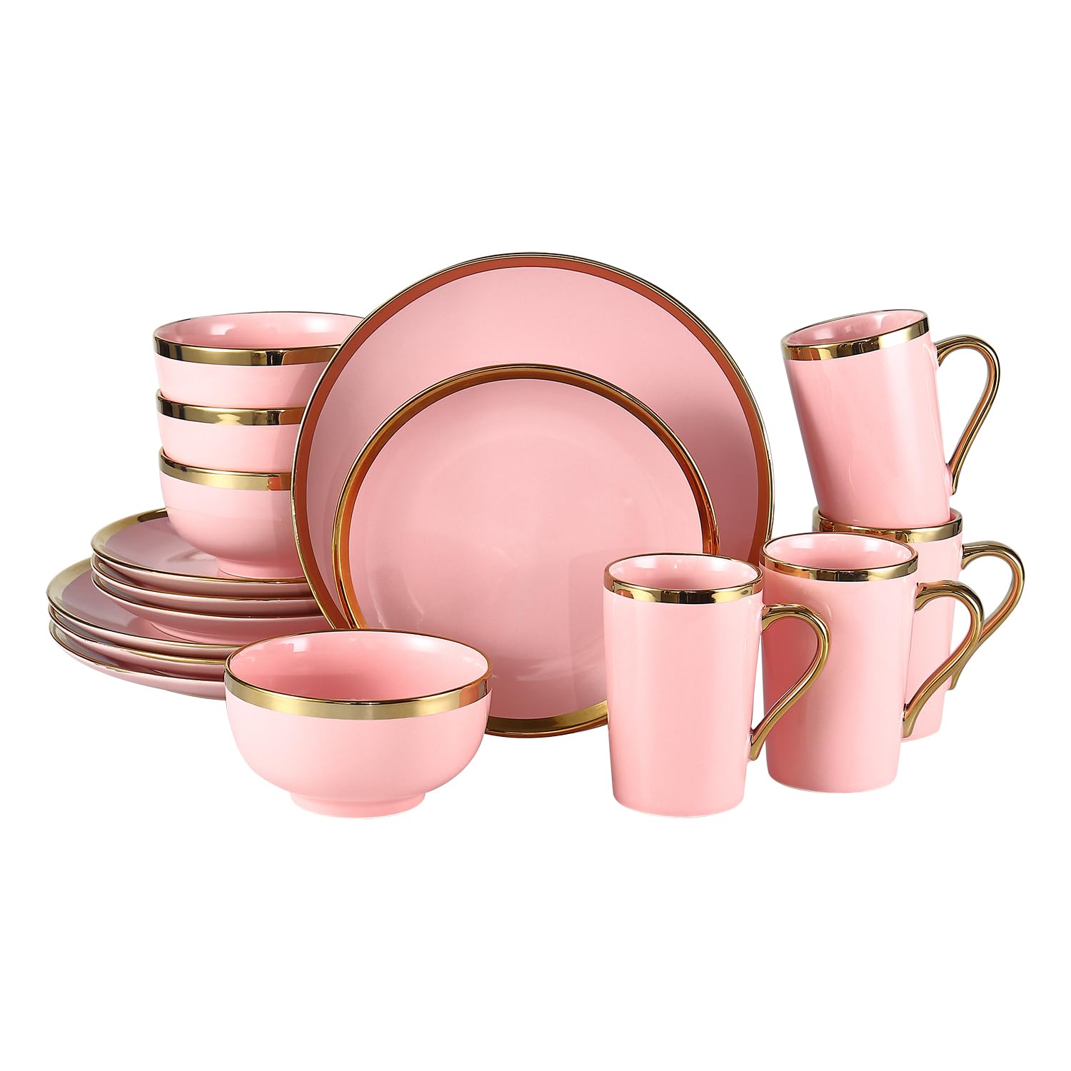 Loymokinar Modern Porcelain 16 Piece Pink Dinnerware Set, Stoneware ...