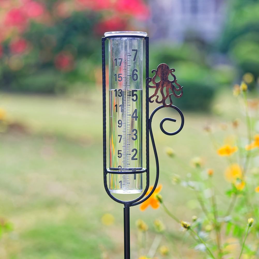 Venniy Rain Gauge Outdoor,Glass Rain Gauge for Yard,Octopus Rain Guage ...