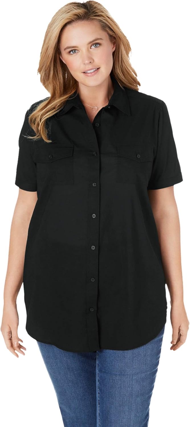 Woman Within Women's Plus Size Cotton Campshirt Shirt at Amazon Women’s ...
