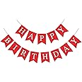 Amazon.com: Hooqict Red Happy Birthday Banner Sign for Backdrop Red ...