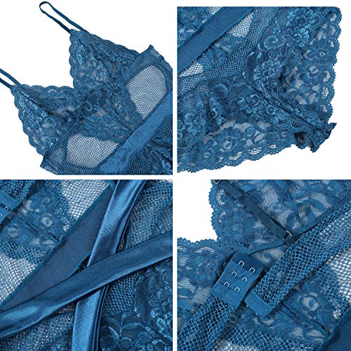 Joyaria Lace Lingerie Bodysuit For Women One Piece Teddy Sexy Teal Xl
