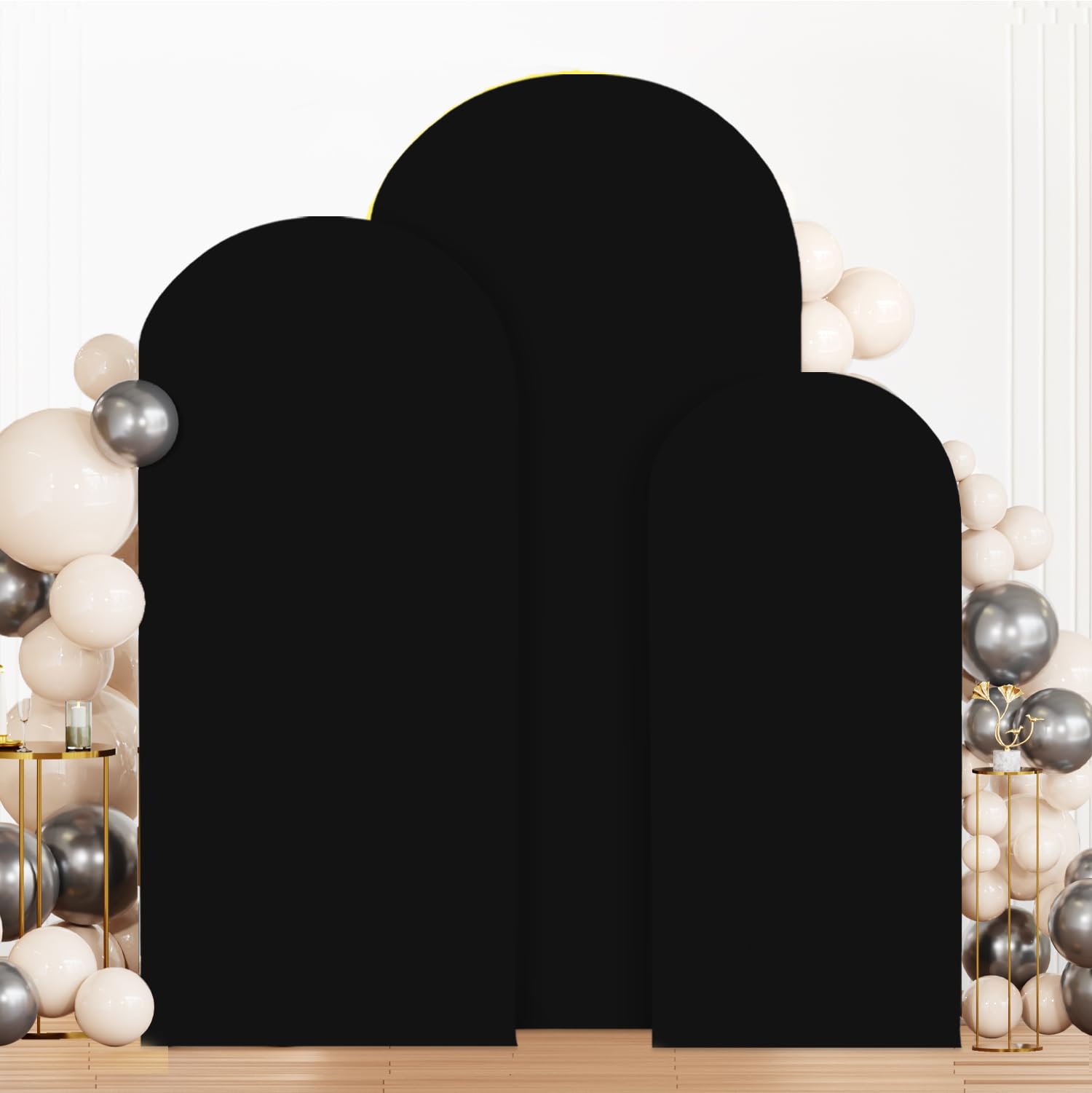 MODFUNS Black Arch Cover 5ft 6ft 7ft Wedding Arch Cover Set of 3 Round ...