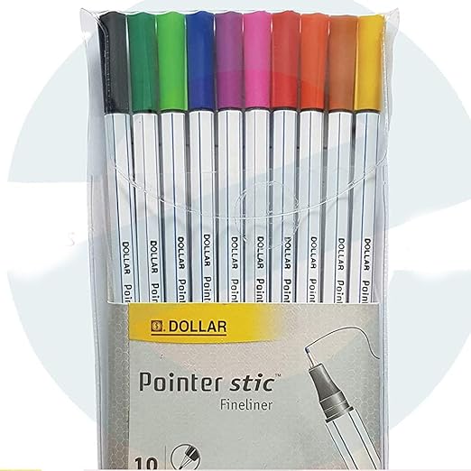 DOLLAR Pointer Stic 0.3mm Fineliner Pens Wallet Vibrant Assorted ...