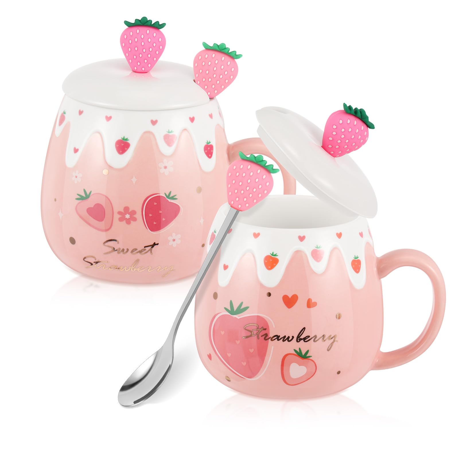 Sabary 2 Pieces Christmas Cow Cute Coffee Mug Strawberry Mugs with Lid ...