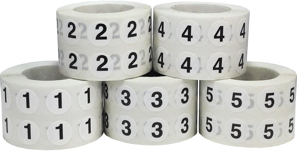 Numbers 1-5 Circle Labels Bulk Pack, 13 mm 1/2 Inch Inventory Stickers ...