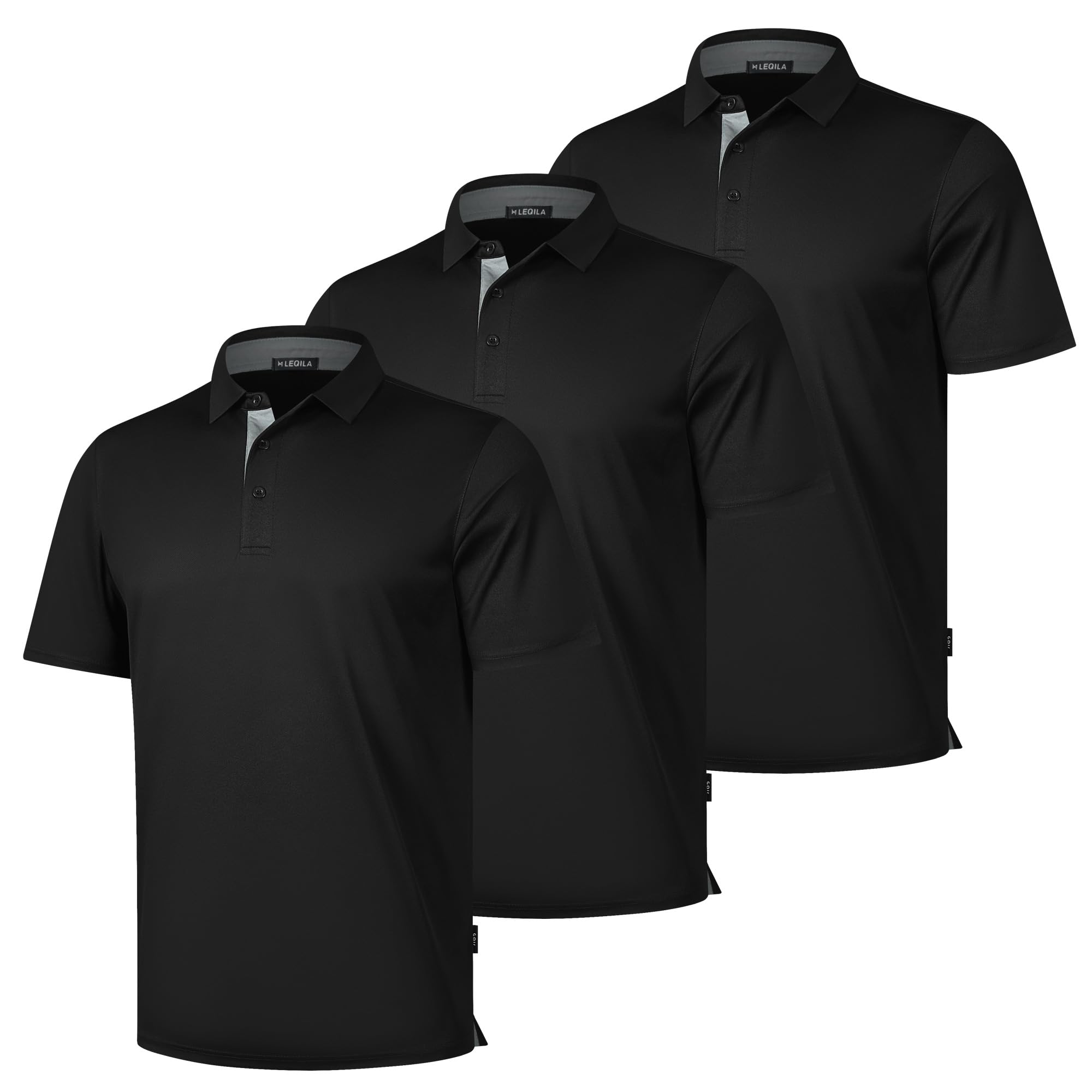LEQILA 3 Pack Mens Polo Shirts Short Sleeve Dry Fit Moisture Wicking ...