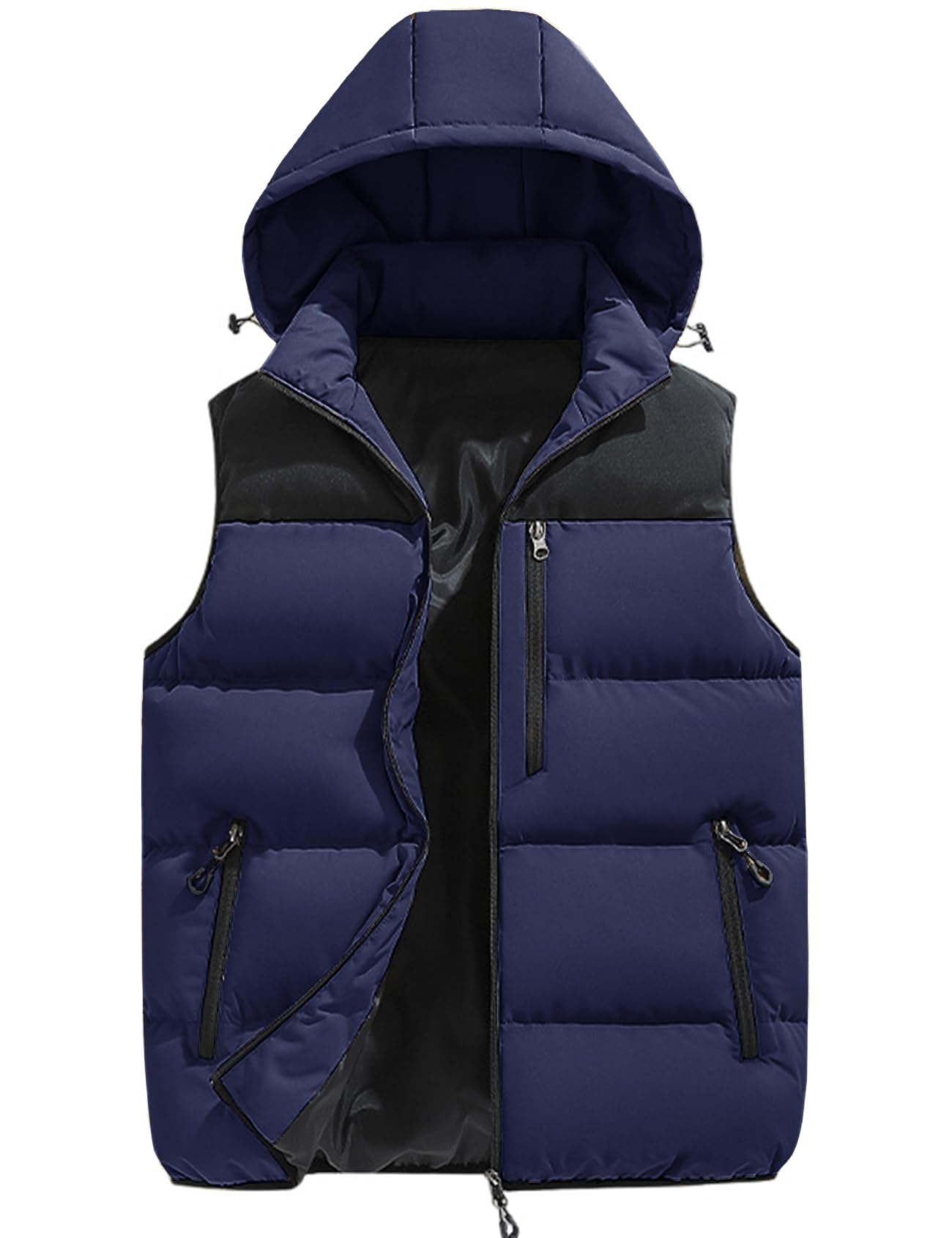 Gihuo Mens Winter Puffer Vest Color Block Hooded Sleeveless Quilted ...