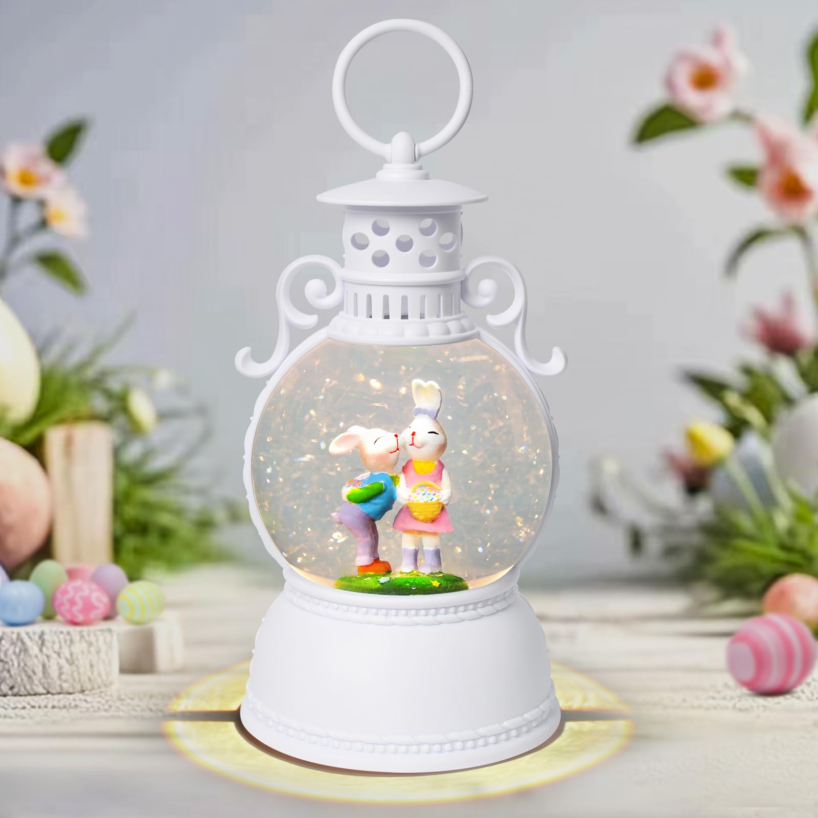 Easter Snow Globe, 9.4" Couples Bunny Snow Lanterns with 6Hr Timer ...