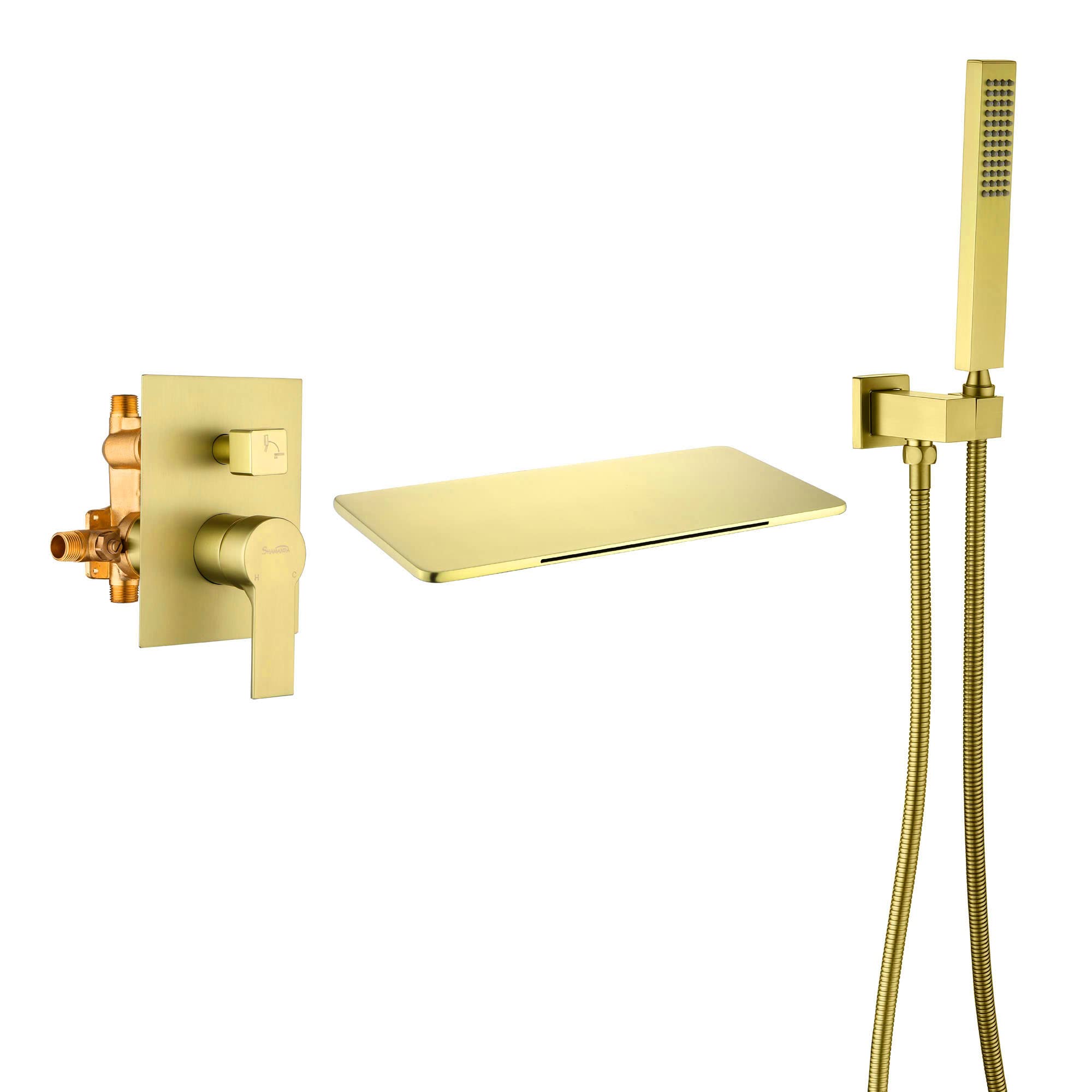 SHAMANDA Waterfall Bathtub Faucet with Sprayer, Wall Mount Tub Filler ...