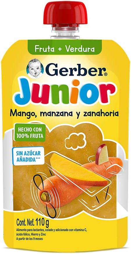 Gerber, Papilla GERBER Junior Etapa 3 Mango, manzana, zanahoria, 110 ...