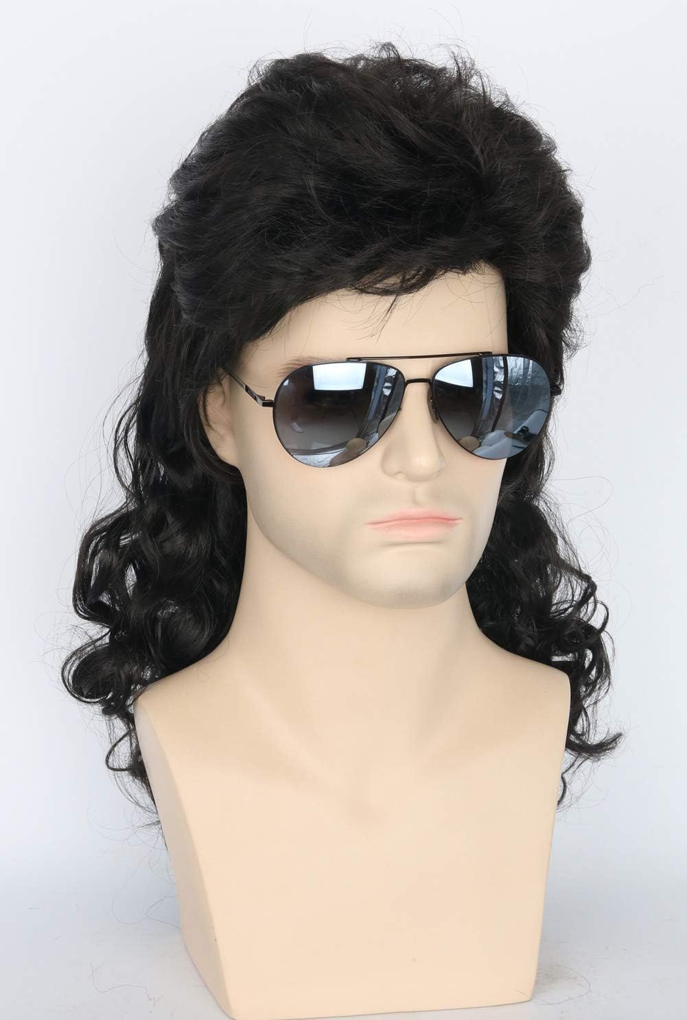 Topcosplay Mens Wigs 80s Mullet Wig Black Curly Male Redneck Wig ...