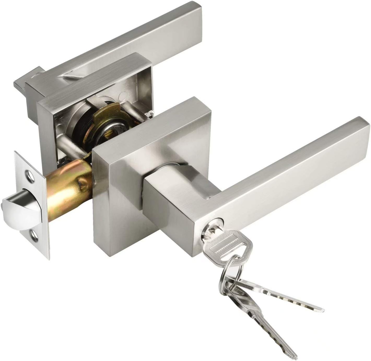 2 Pack Brushed Nickel Entry Square Heavy Door Lockset with Locks and ...